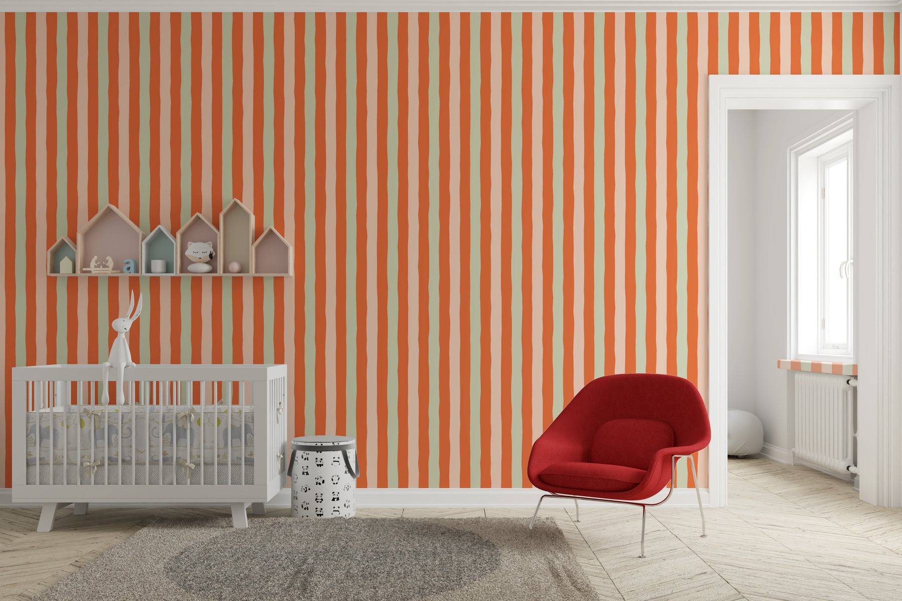 Papel pintado Rayas Irregulares Naranja Verde Claro L – sokios
